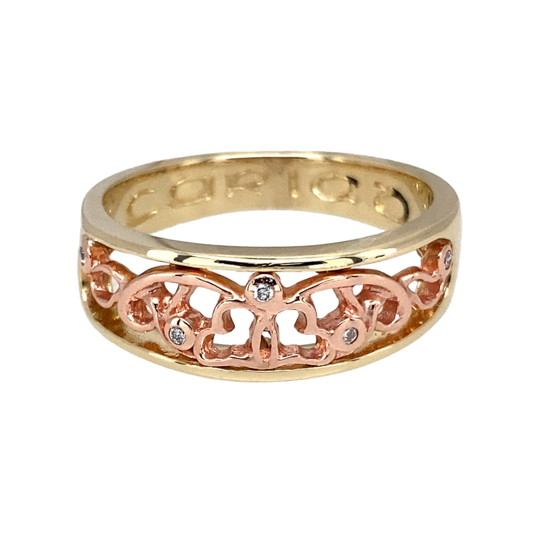 Preowned 9ct Gold & Diamond Set Clogau Cariad Wide Band Ring – Gold ...