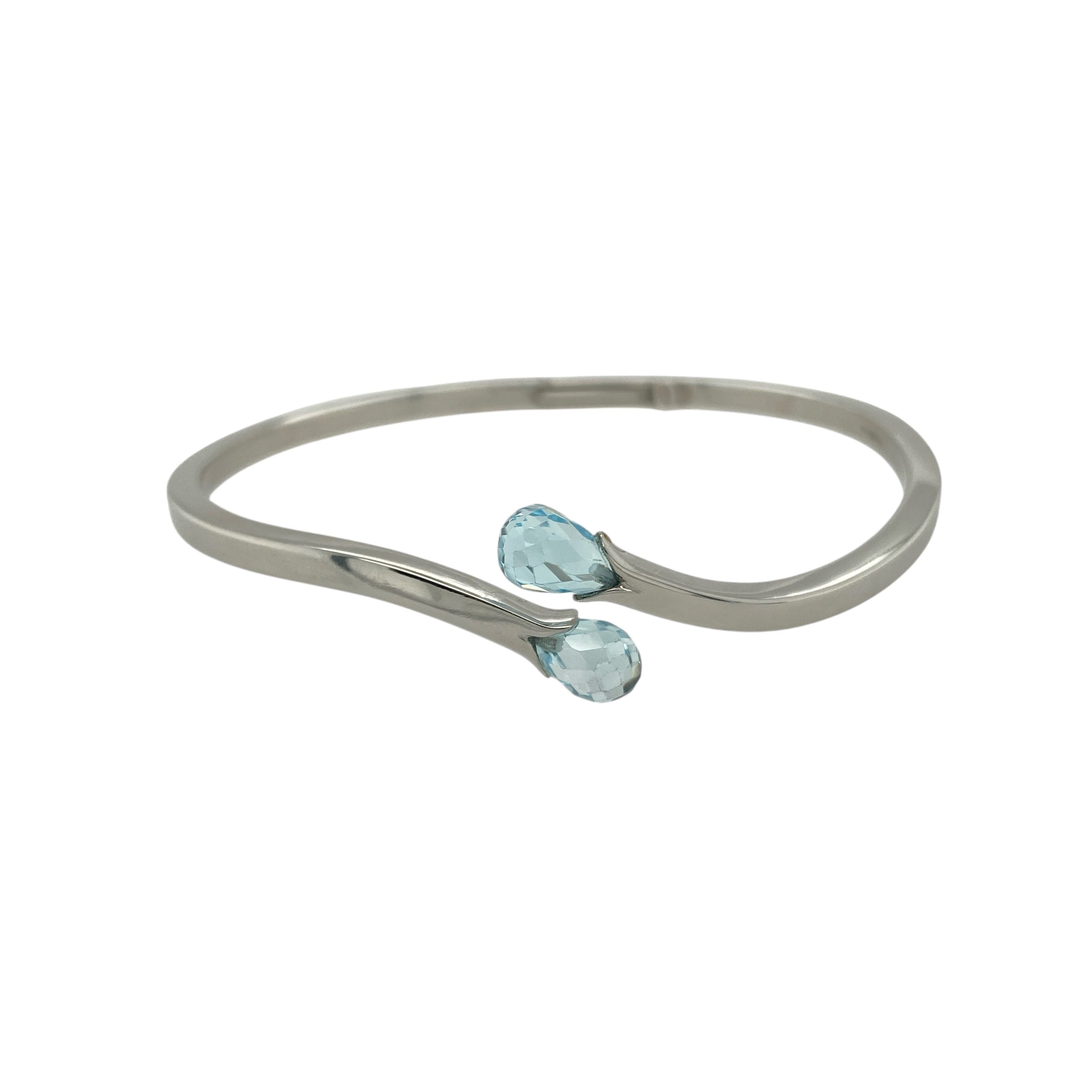 9ct White Gold & Aqua Stone Wrap Over Torque Cuff Style Bangle – Gold ...