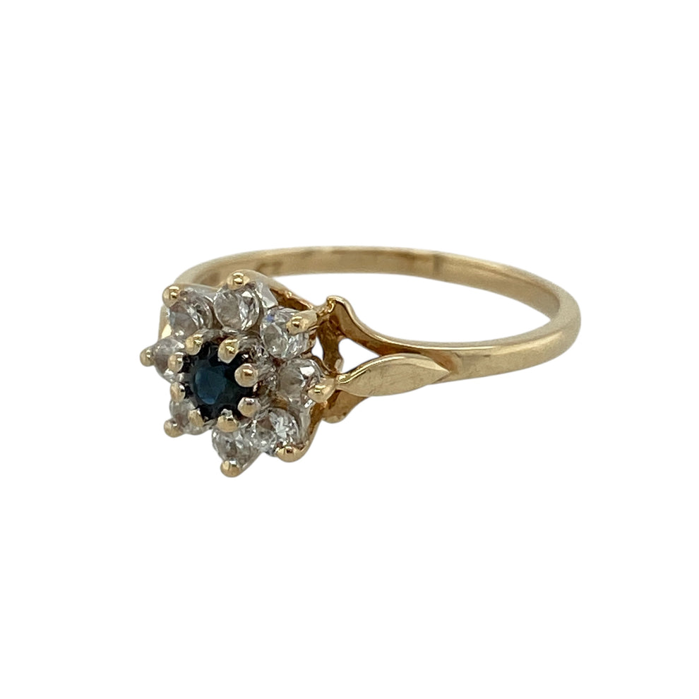 9ct Gold Sapphire & Cubic Zirconia Set Flower Cluster Ring – Gold ...