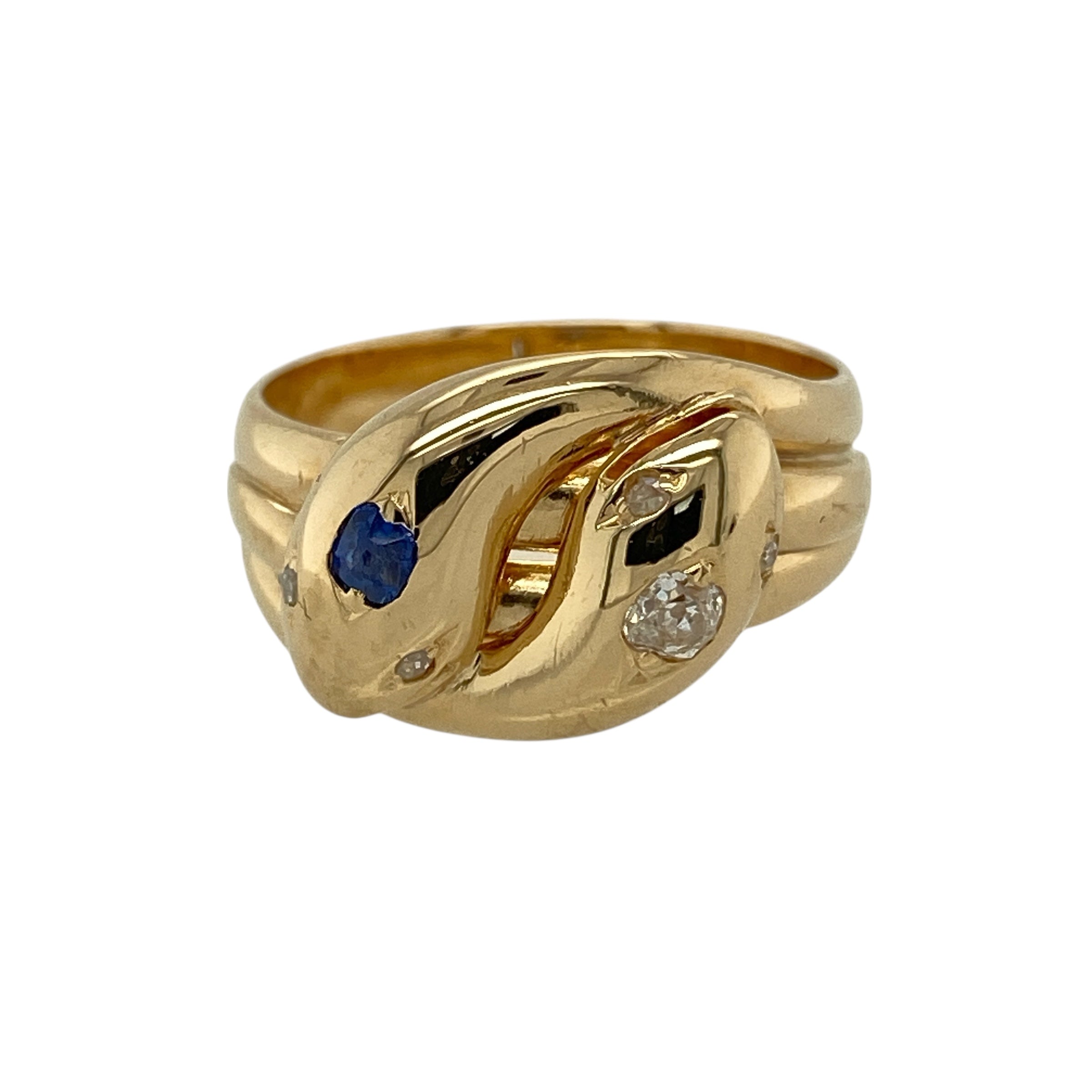18ct Gold Diamond & Sapphire Set Double Head Snake Ring – Gold Reserves ...