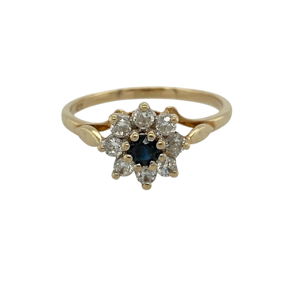 9ct Gold Sapphire & Cubic Zirconia Set Flower Cluster Ring – Gold ...